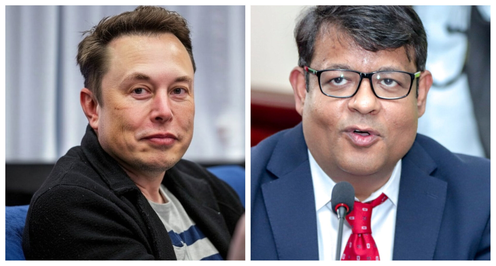 A photo collage of Starlink CEO Elon Musk and Airtel Uganda Managing Director Soumendra Sahu ...