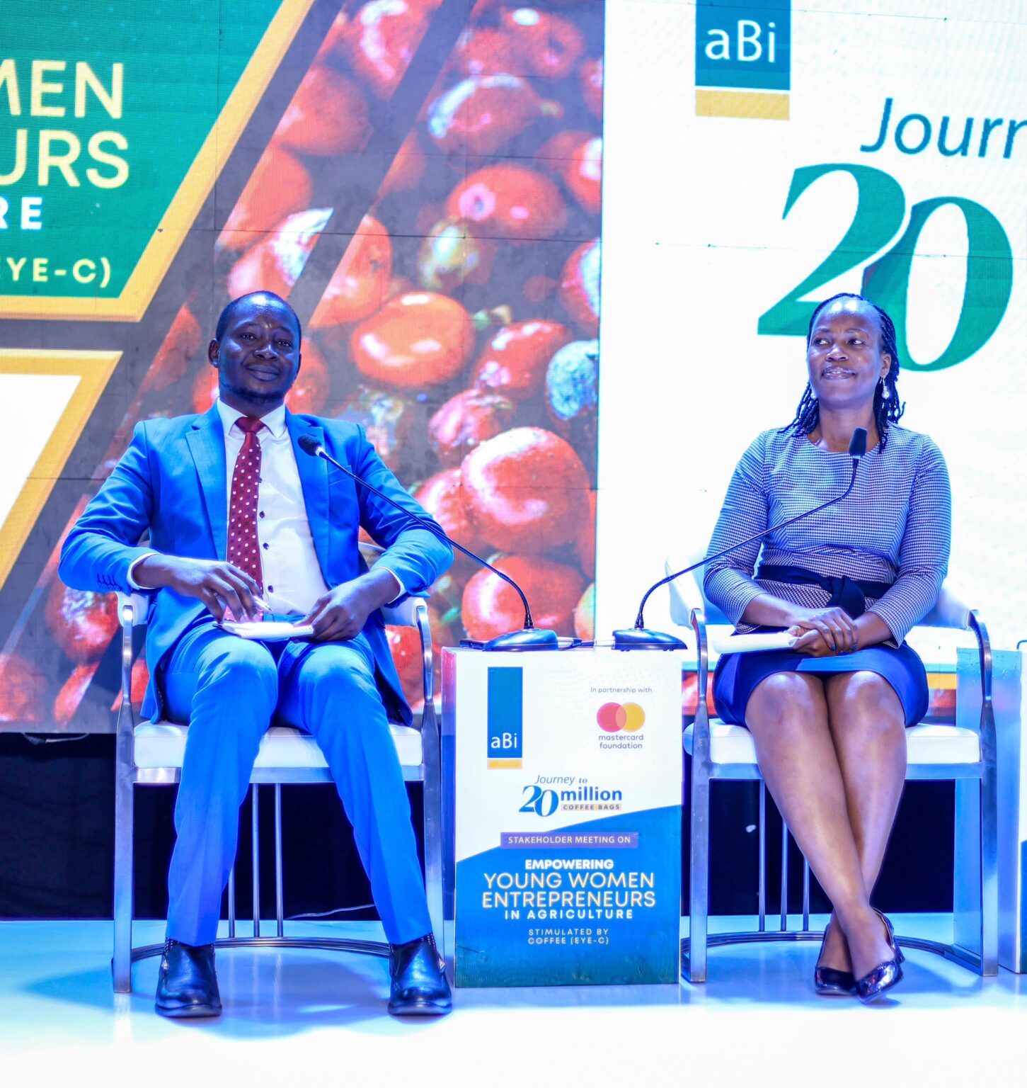 MAAIF’s Alfred Okwir (left) and EYE-C’s Caroline Wamono responding to questions during the Q&A ...